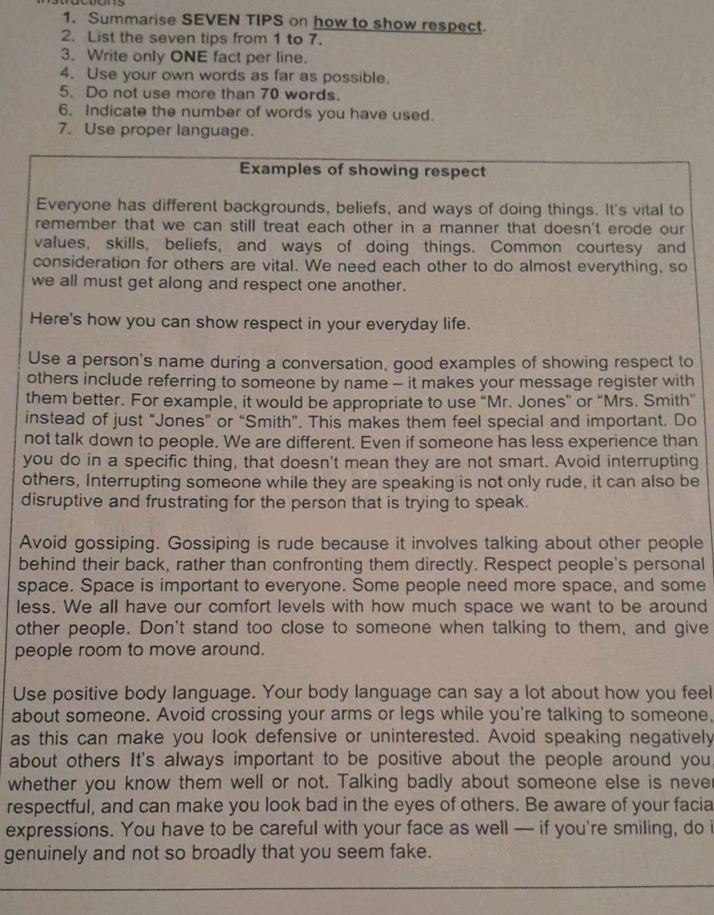 1. Summarise SEVEN TIPS on how to show | StudyX