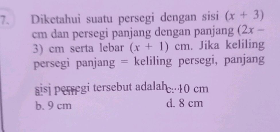 Diketahui suatu persegi dengan sisi $(x + | StudyX