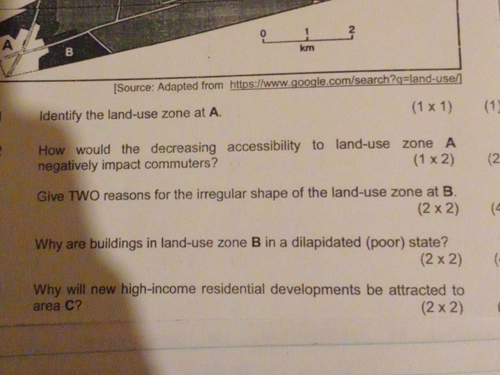 1. Identify the land-use zone at A. 2. How | StudyX