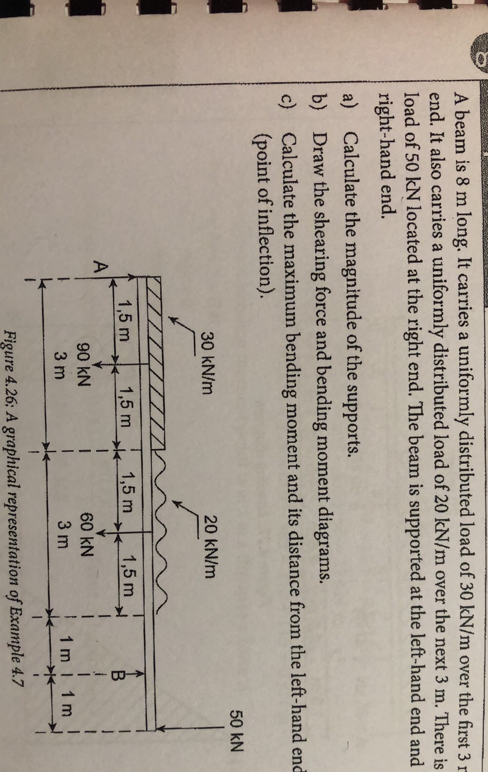 A beam is 8 m long. It carries a uniformly | StudyX