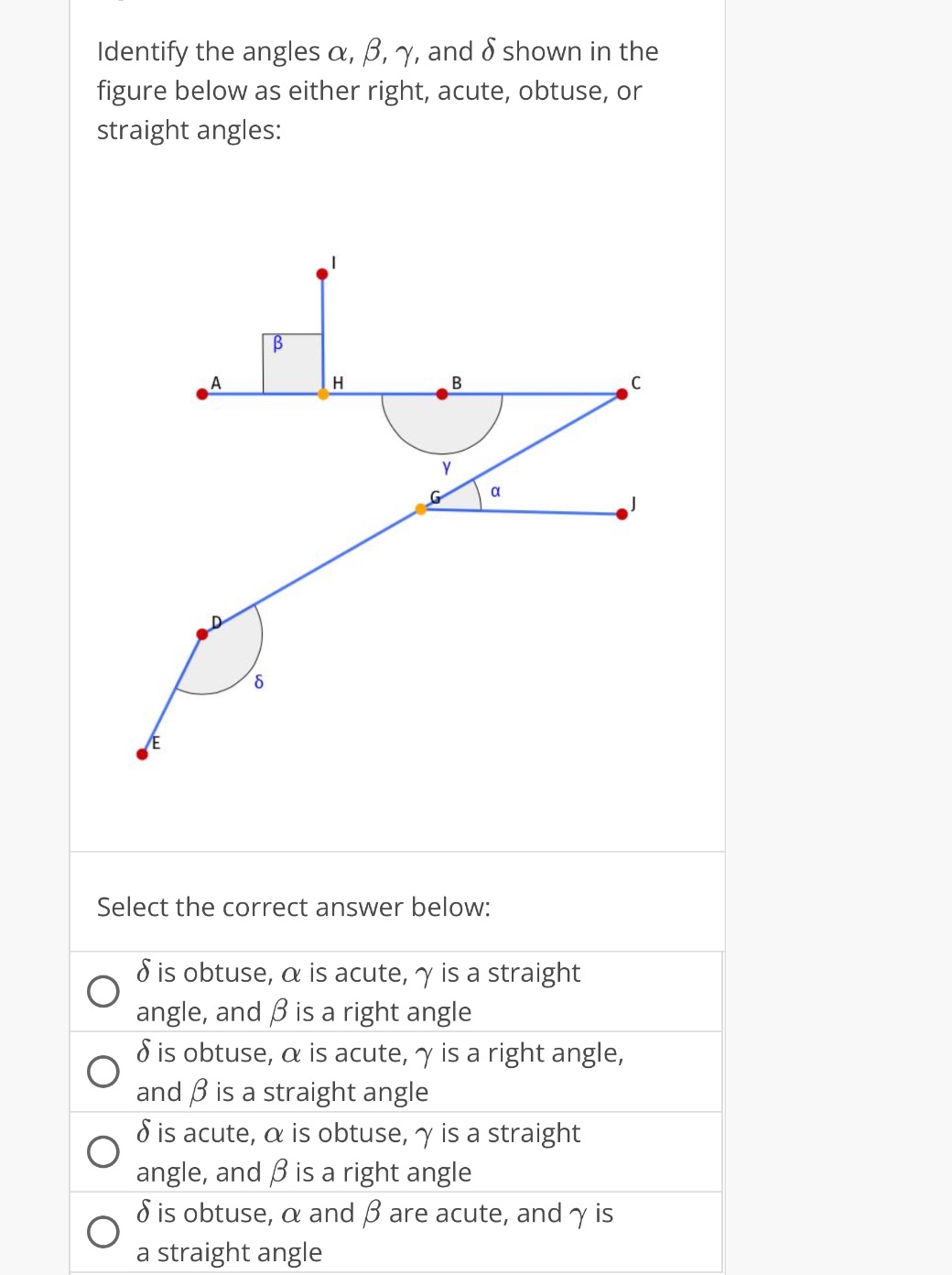 Identify the angles α, β, γ, and δ shown in | StudyX