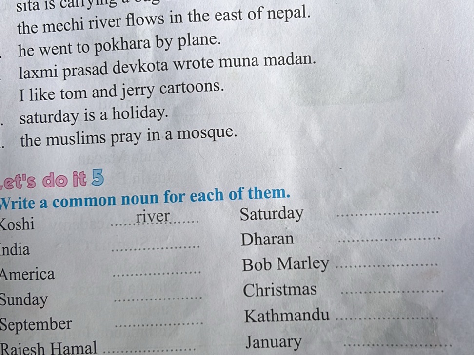 Write a common noun for each of them. Koshi | StudyX