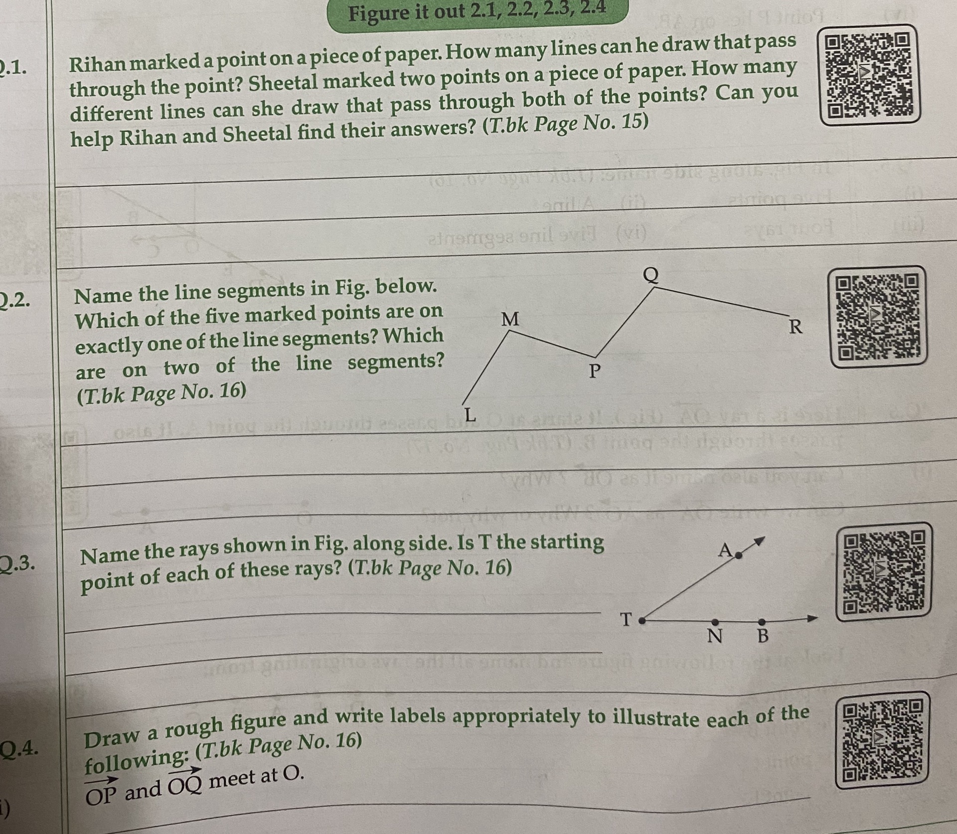 Q.1. Rihan marked a point on a piece of | StudyX