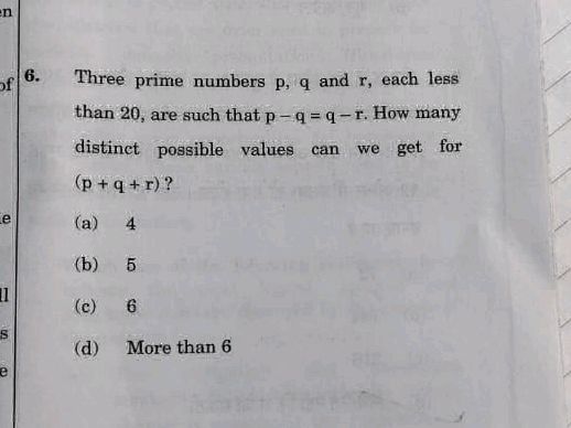 Three prime numbers p, q and r, each less