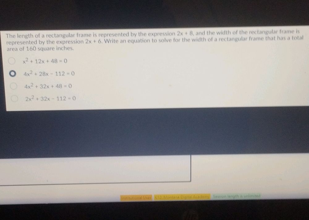 The length of a rectangular frame is | StudyX