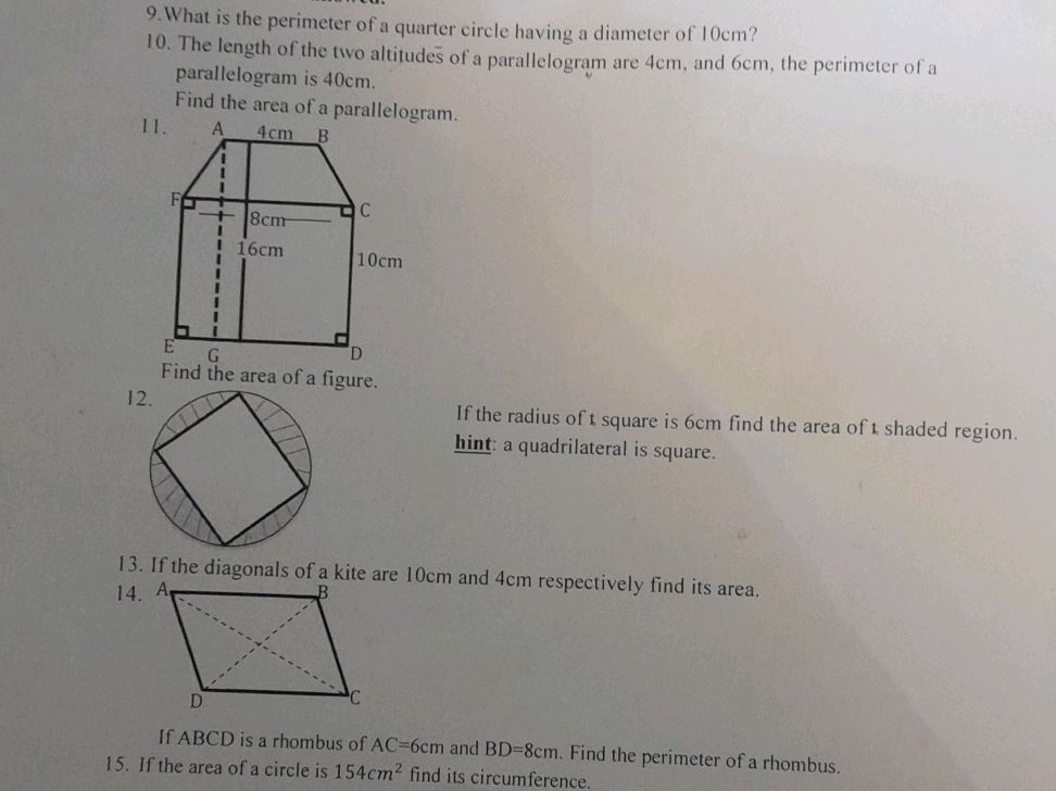 9. What is the perimeter of a quarter circle | StudyX