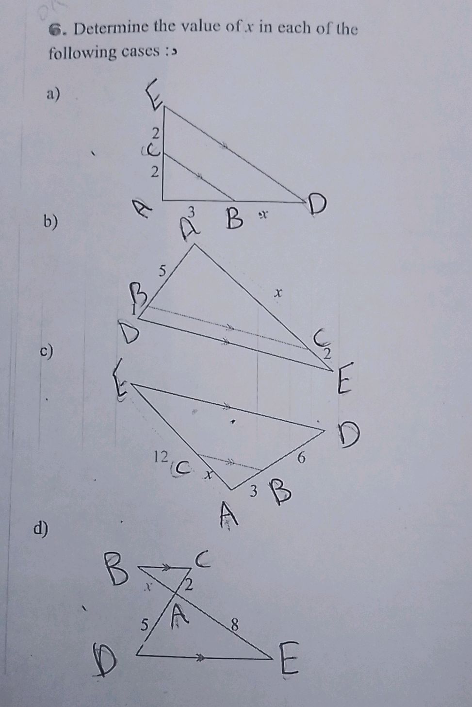 6. Determine the value of x in each of the | StudyX