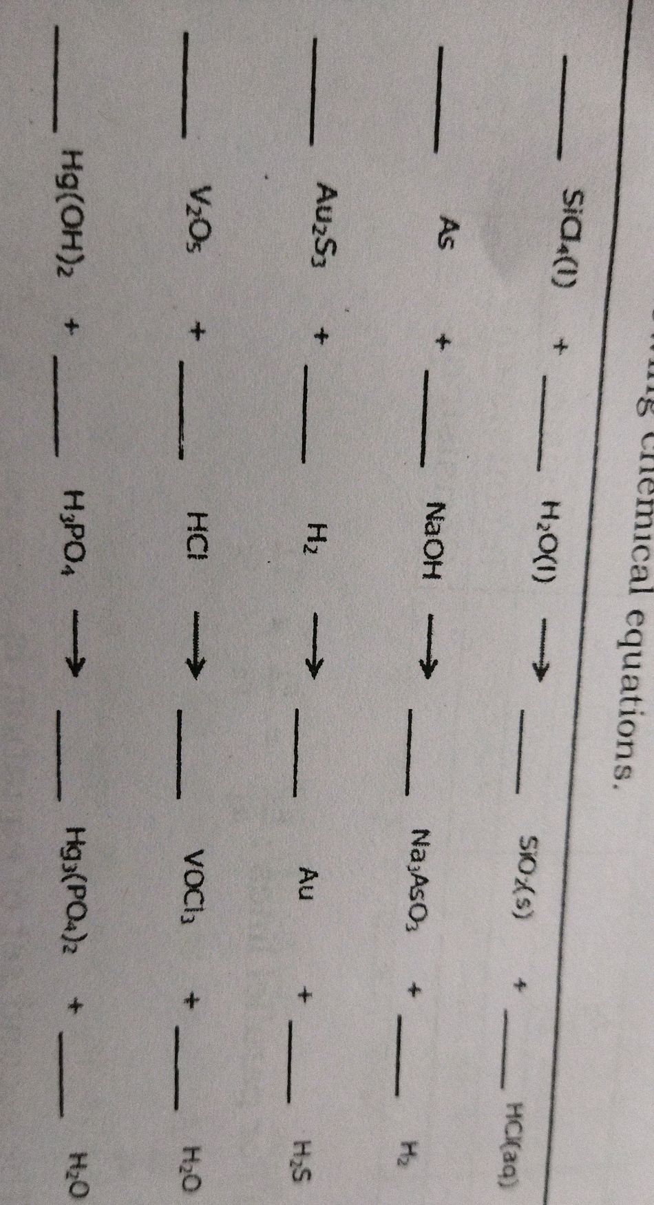 Complete the following chemical equations. | StudyX