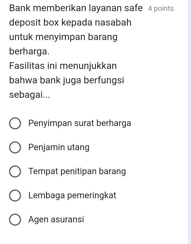 Bank memberikan layanan safe deposit box | StudyX