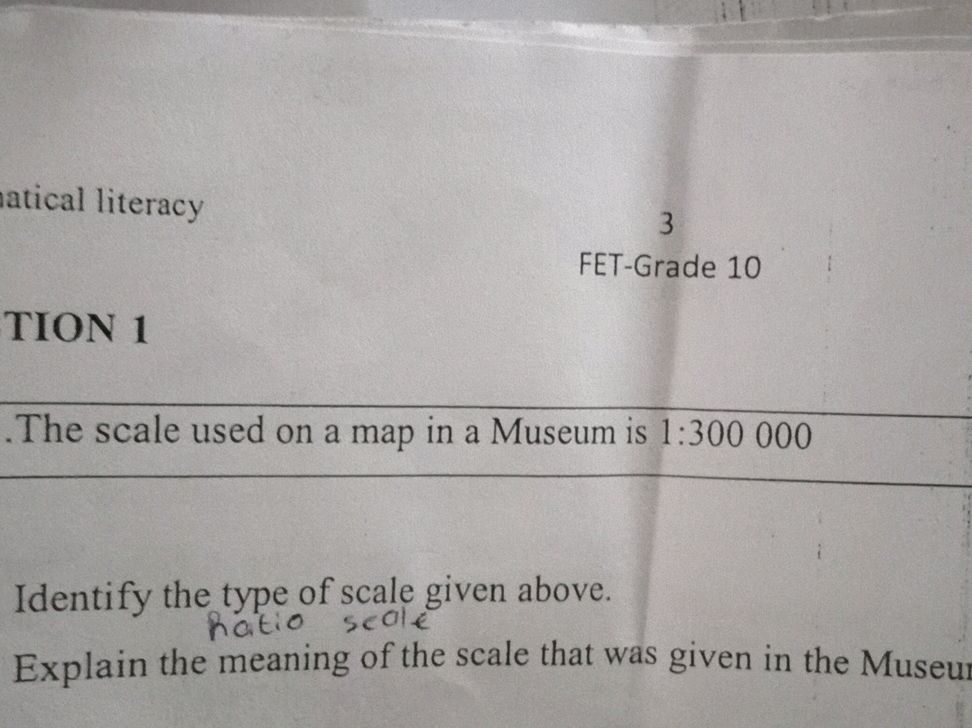 The scale used on a map in a Museum is 1:300 | StudyX