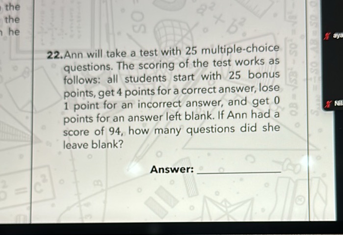 22. Ann will take a test with 25 | StudyX