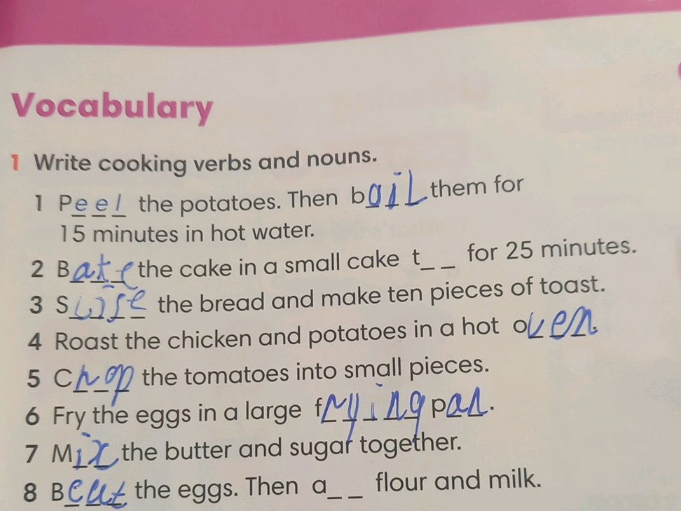 Write cooking verbs and nouns. 1 Peel the | StudyX