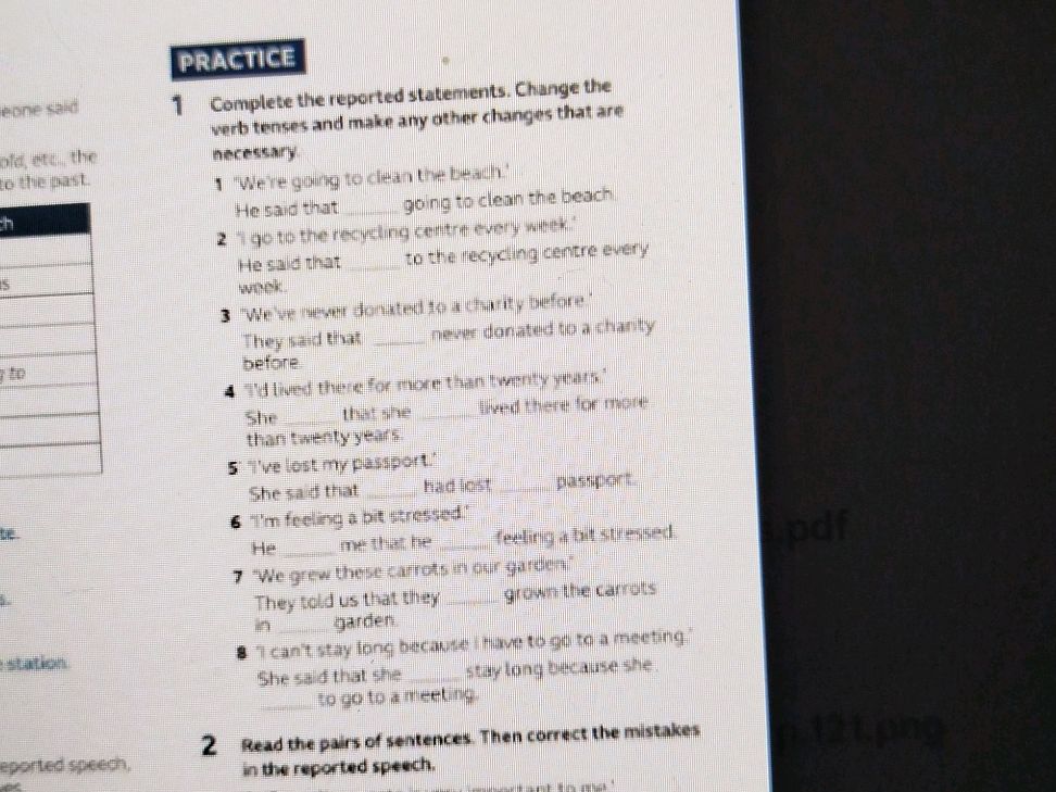 1 Complete the reported statements. Change | StudyX