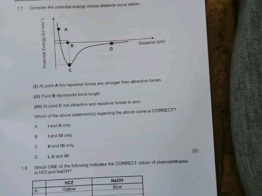 1. 7 Consider the potential energy versus | StudyX