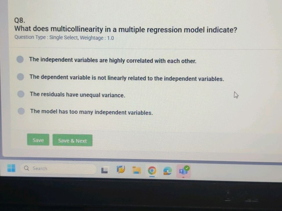 Q8. What does multicollinearity in a | StudyX