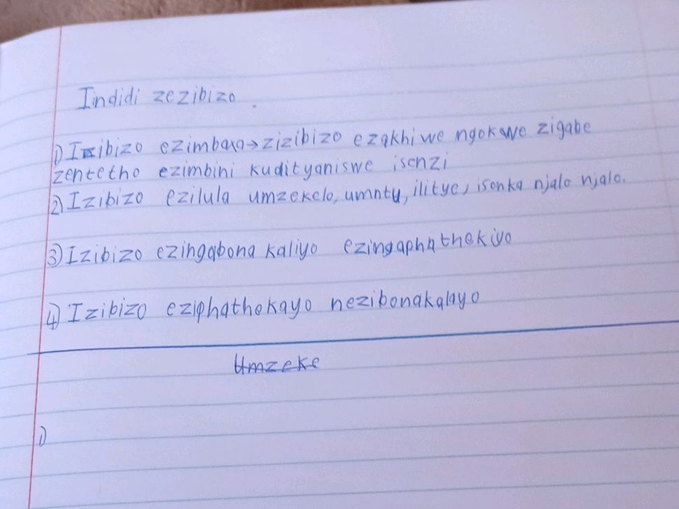 Iindidi zezibizo 1) Izibizo ezimbaxa > | StudyX