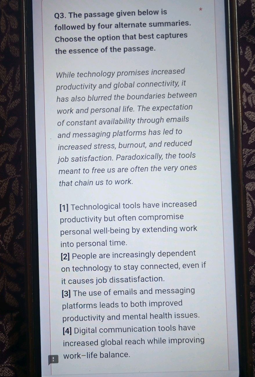 Q3. The passage given below is followed by | StudyX