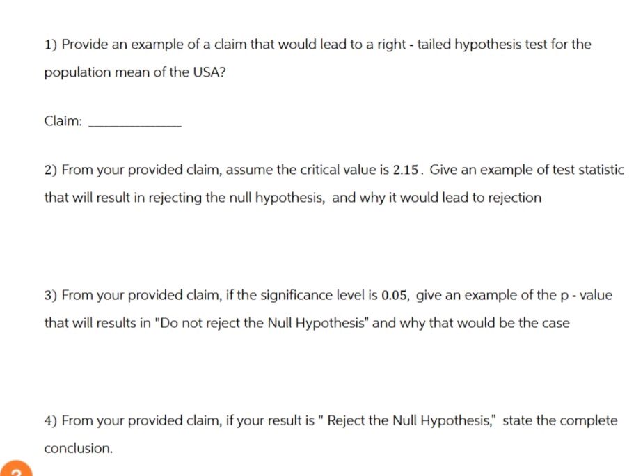 1) Provide an example of a claim that would | StudyX