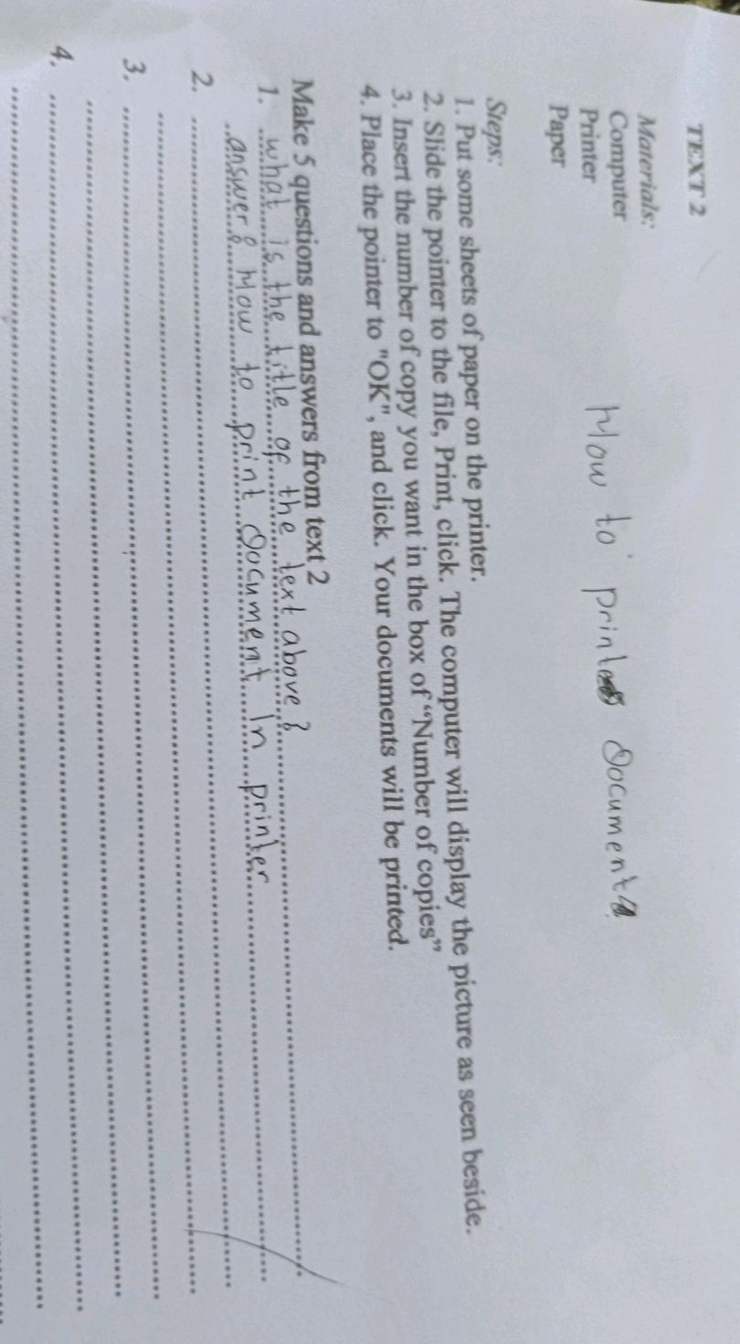 Make 5 questions and answers from text 2 1. | StudyX