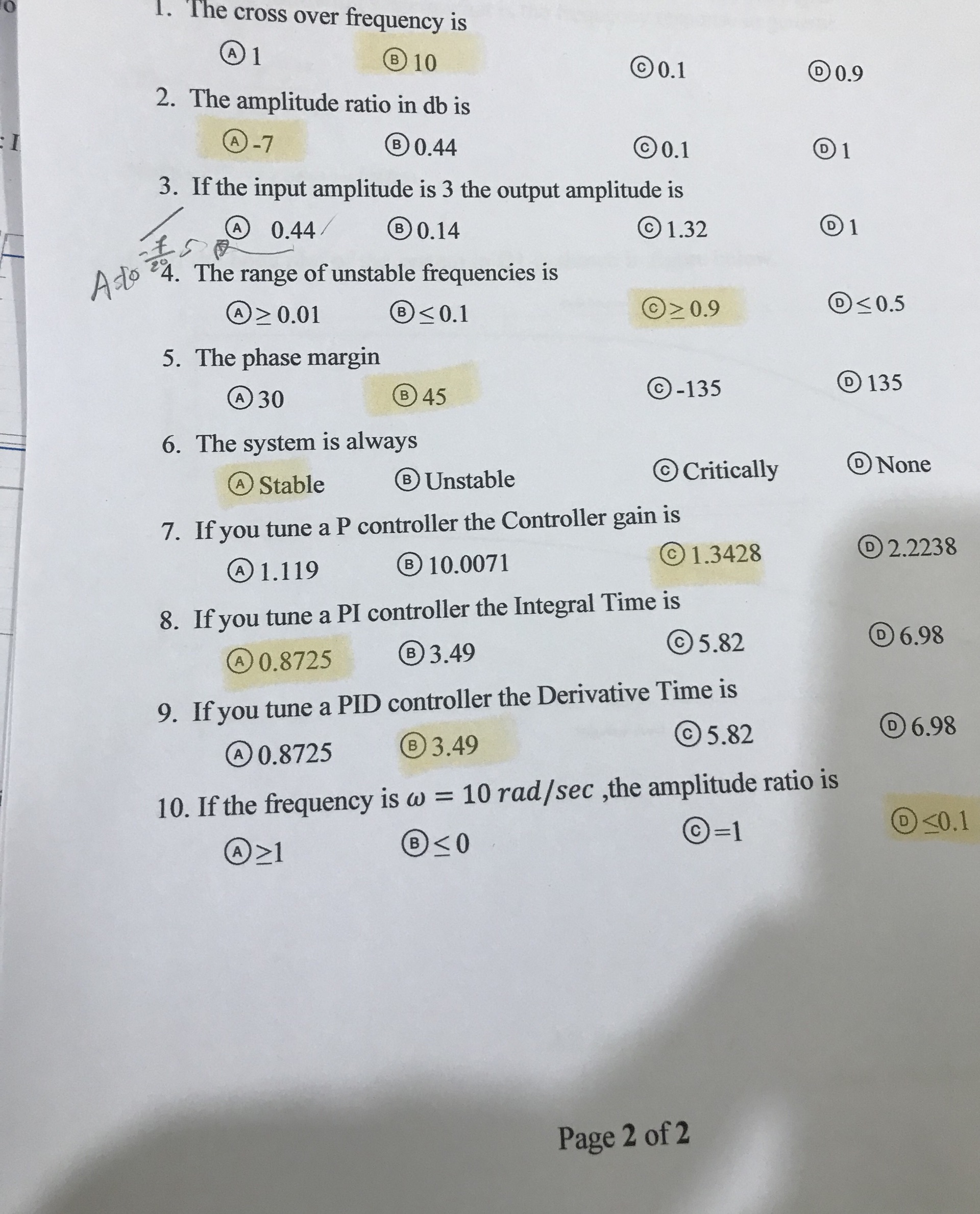 1. The cross over frequency is A) 1 B) 10 | StudyX
