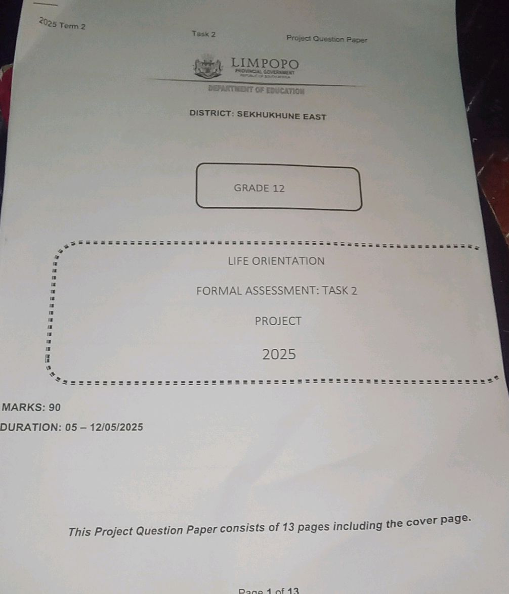 2025 Term 2 Task 2 Project Question Paper | StudyX