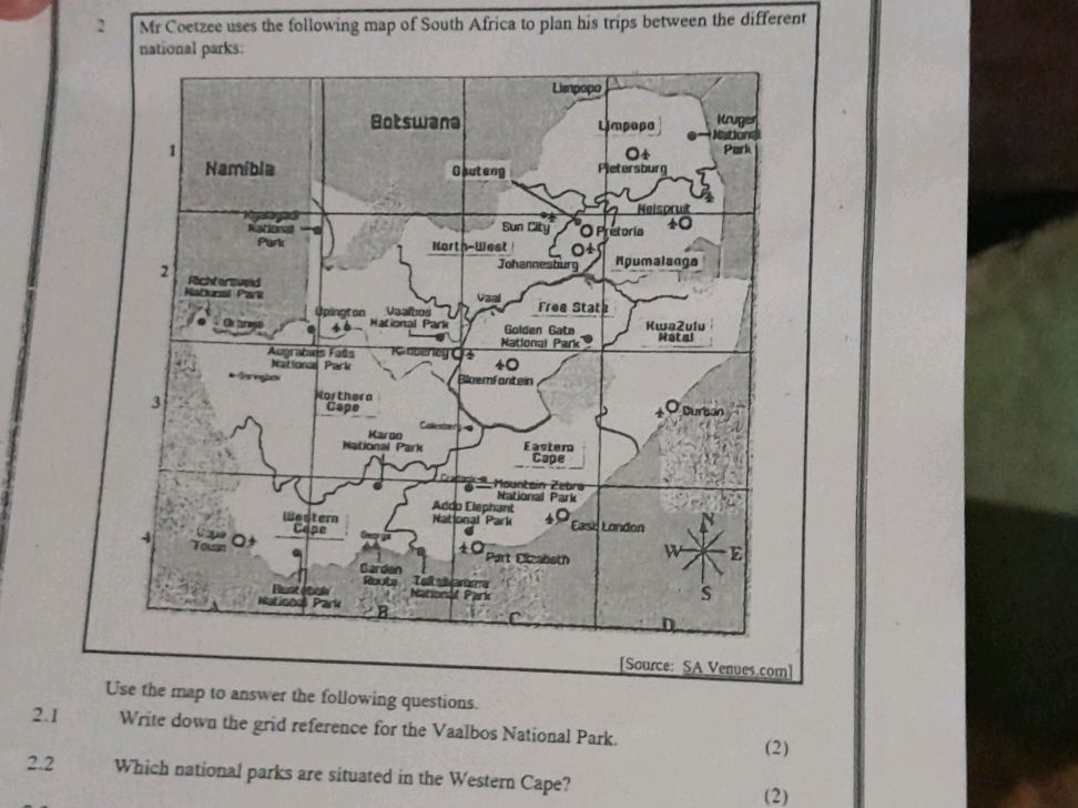Mr Coetzee uses the following map of South | StudyX
