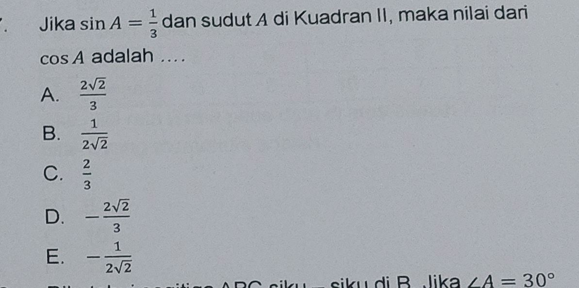 Jika $ A = {1}{3}$ dan sudut A di Kuadran | StudyX