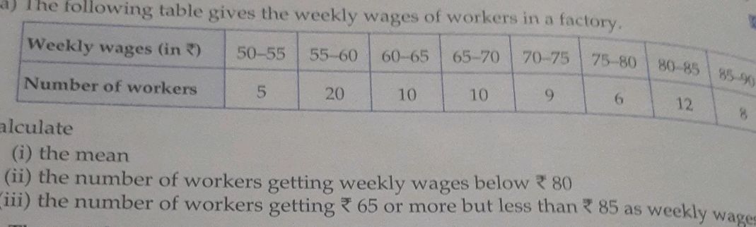 The following table gives the weekly wages | StudyX