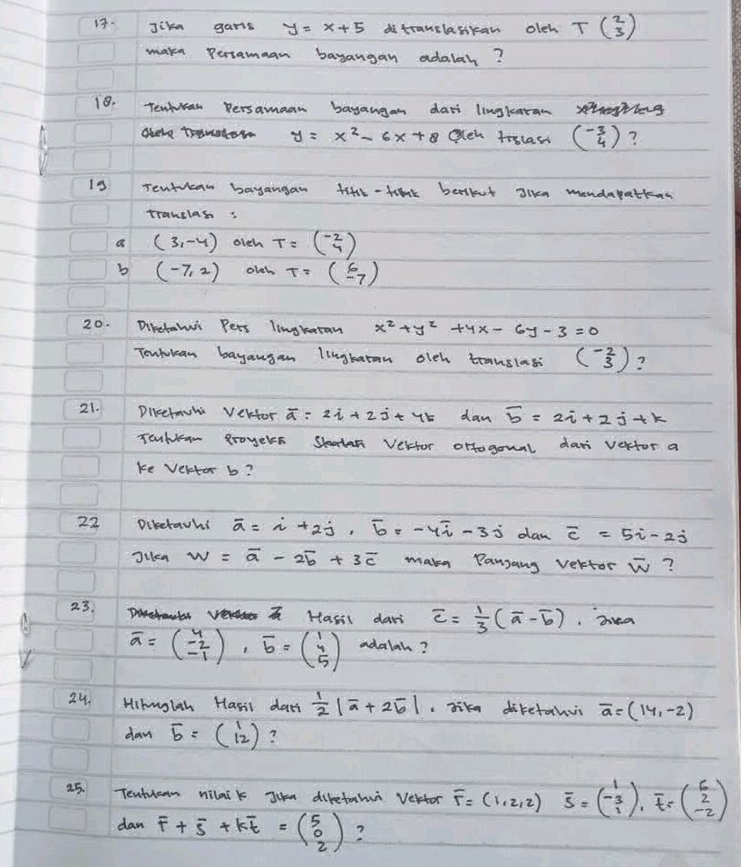 17. Jika garis $y = x + 5$ ditranslasikan | StudyX