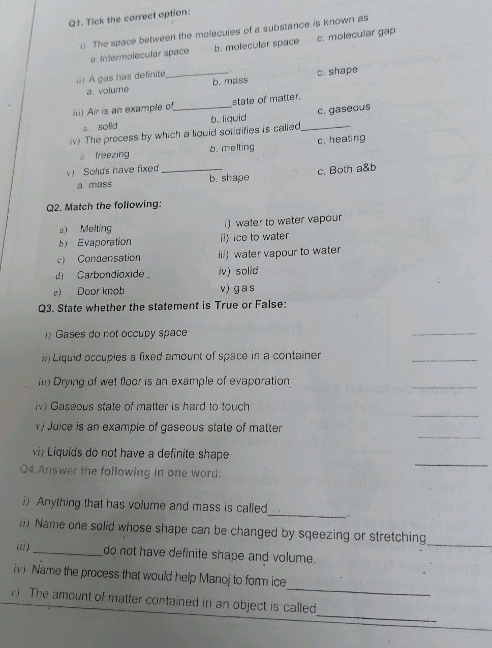 Q1. Tick the correct option: i) The space | StudyX
