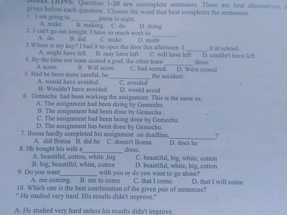 DIRECTIONS: Question 1-20 are incomplete | StudyX