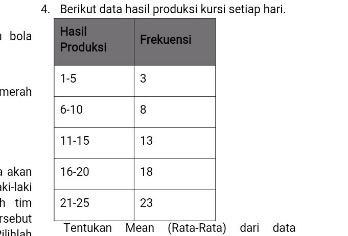 4. Berikut data hasil produksi kursi setiap | StudyX