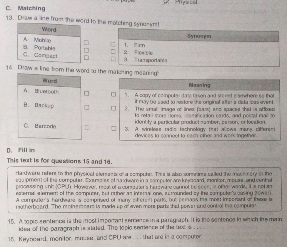 C. Matching 13. Draw a line from the word to | StudyX