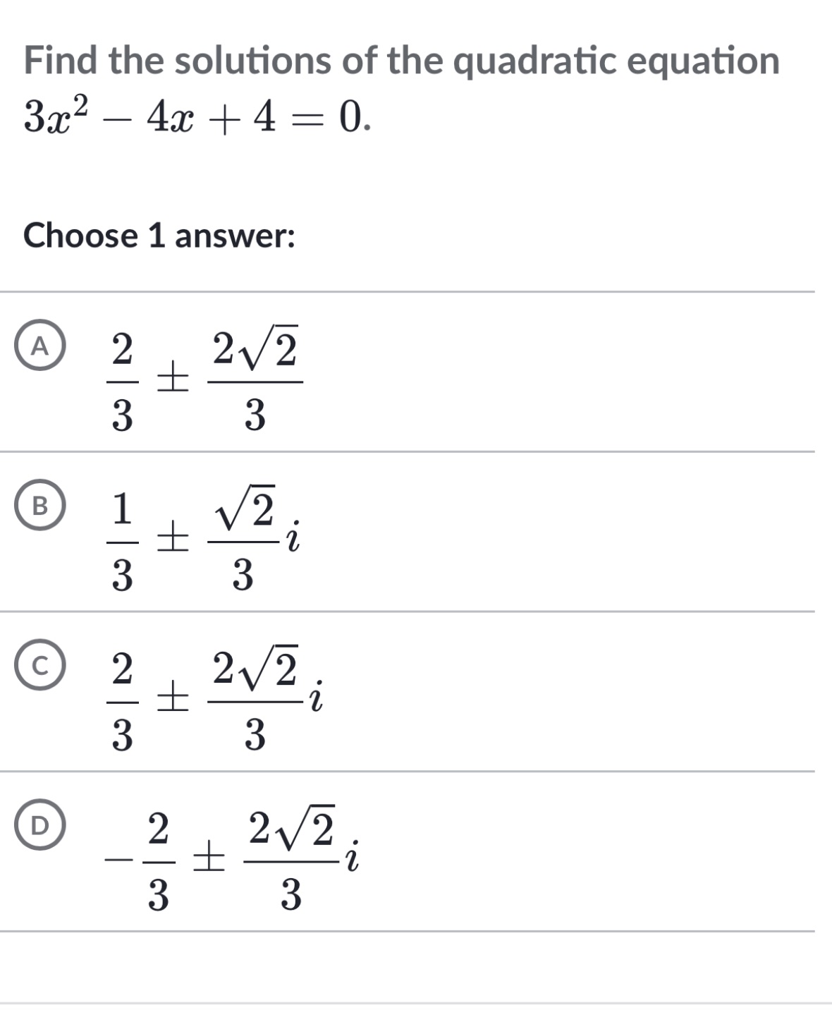 Find the solutions of the quadratic equation | StudyX