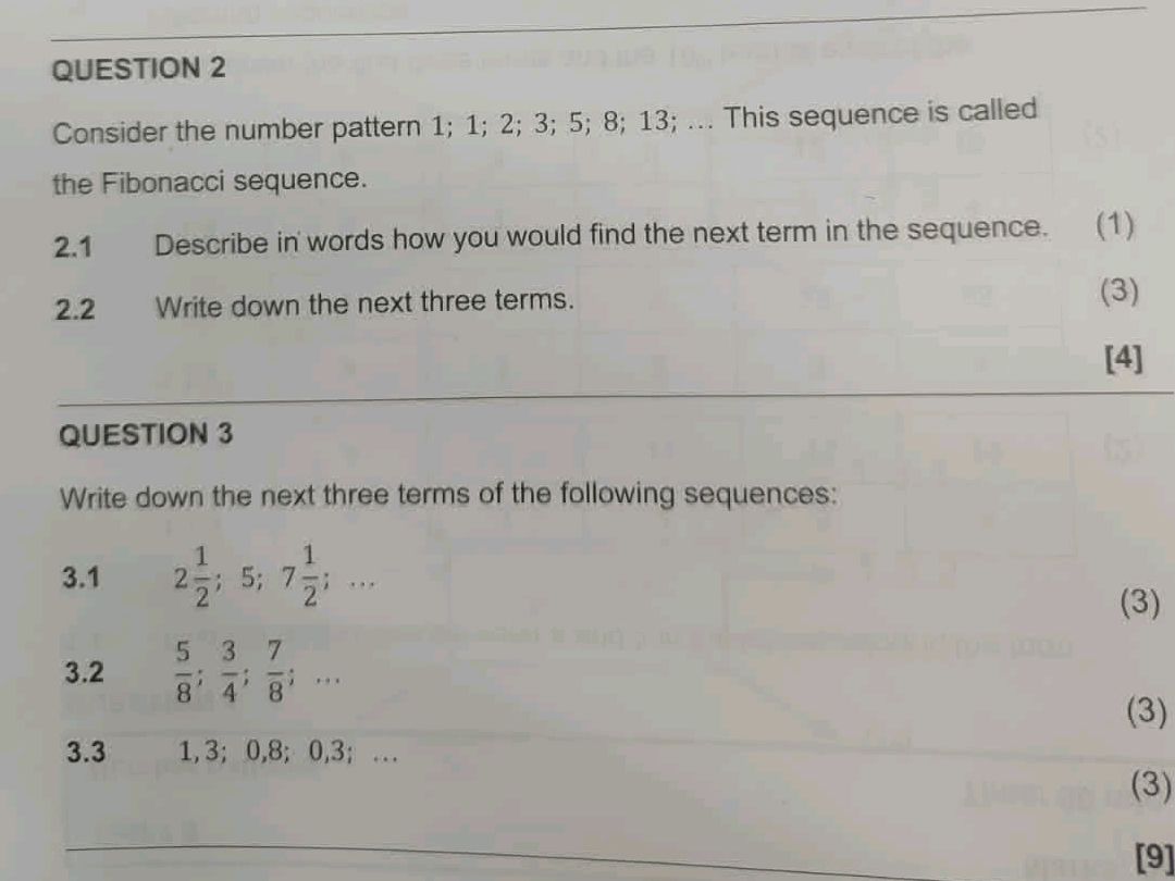 QUESTION 2 Consider the number pattern 1; | StudyX