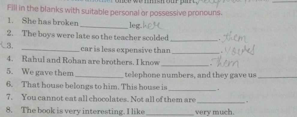 Fill in the blanks with suitable personal or | StudyX