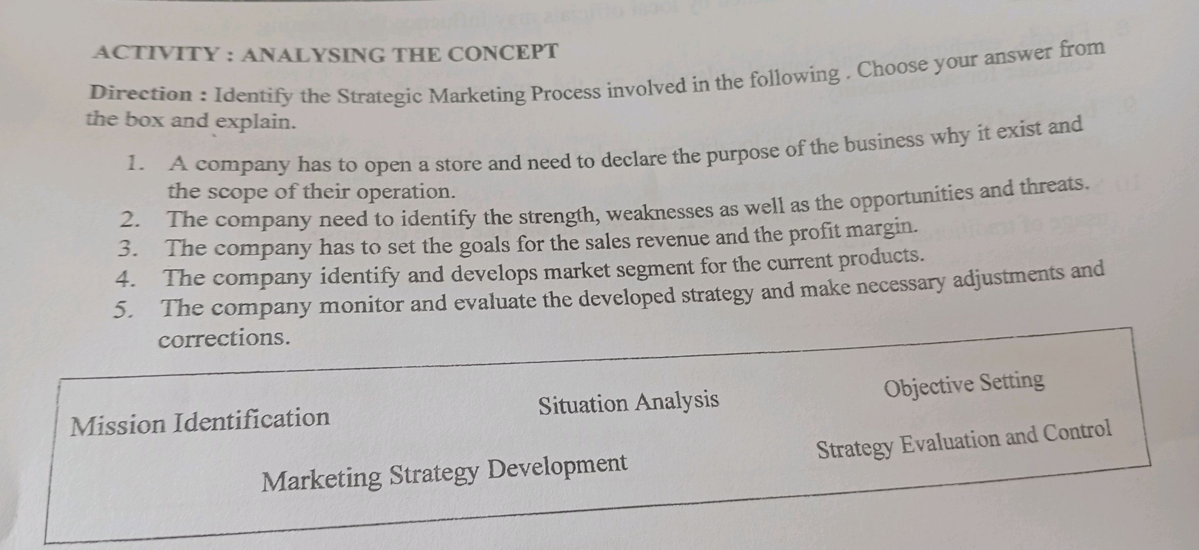 Direction : Identify the Strategic Marketing | StudyX