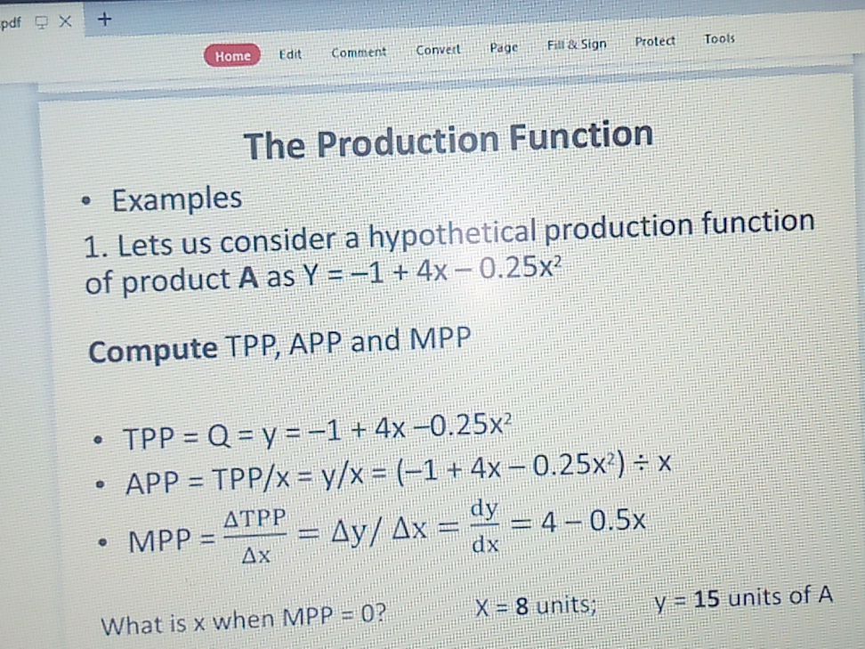 The Production Function 1. Lets us consider | StudyX