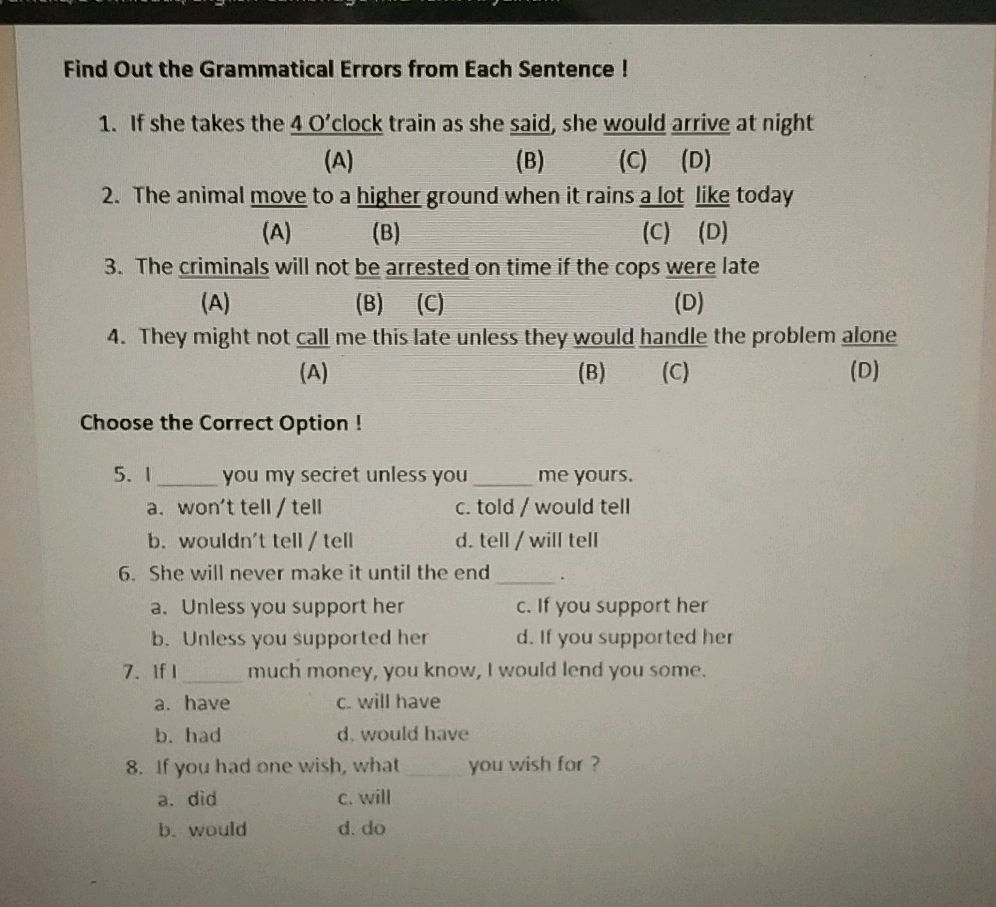 Find Out the Grammatical Errors from Each | StudyX