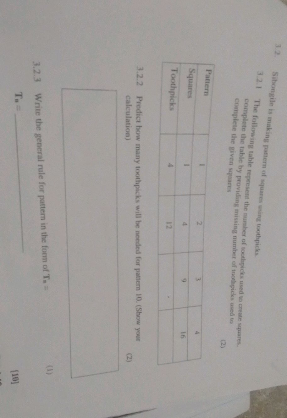 3.2 Sibongile is making pattern of squares | StudyX