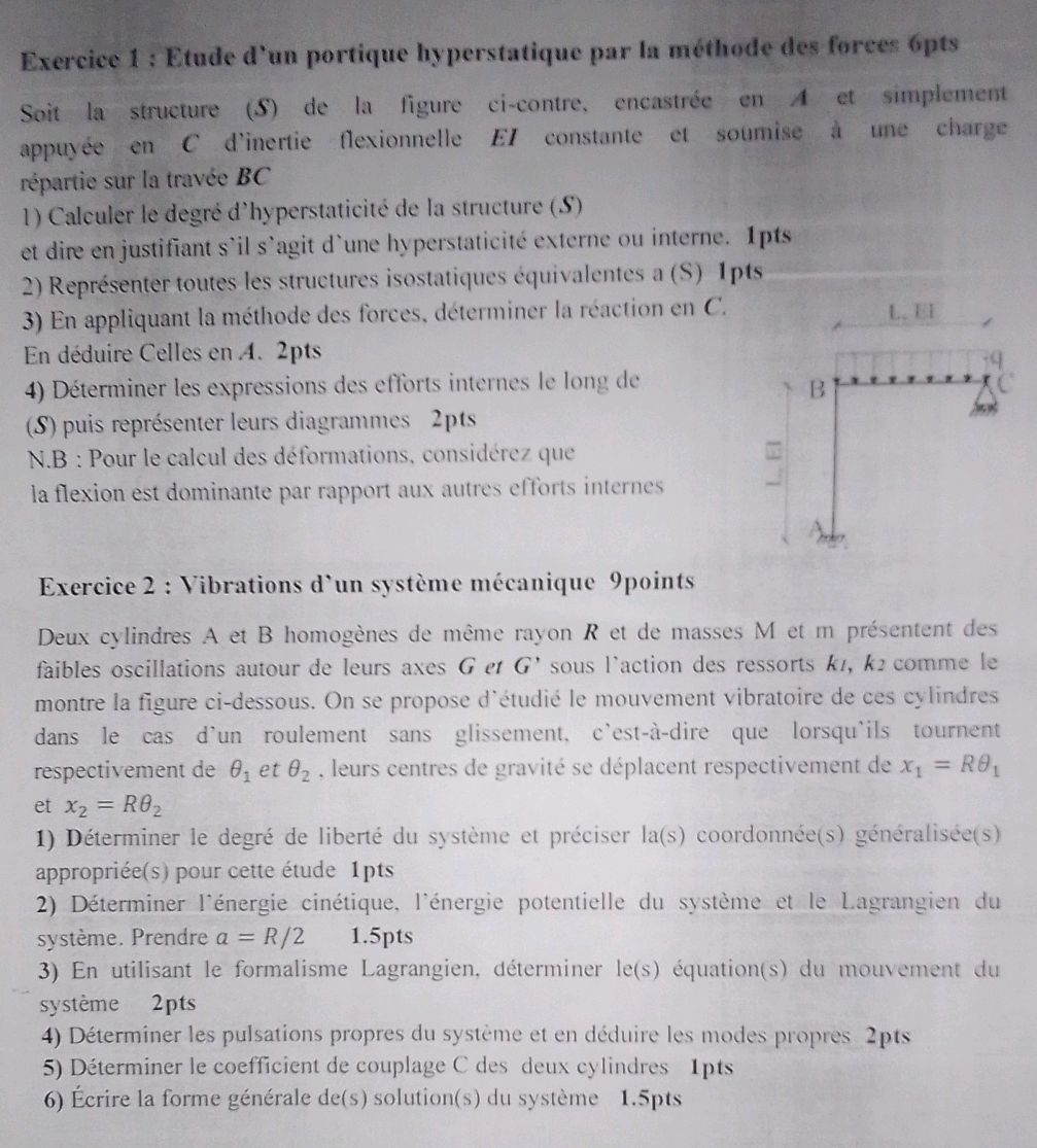 Exercice 1 : Etude d'un portique | StudyX