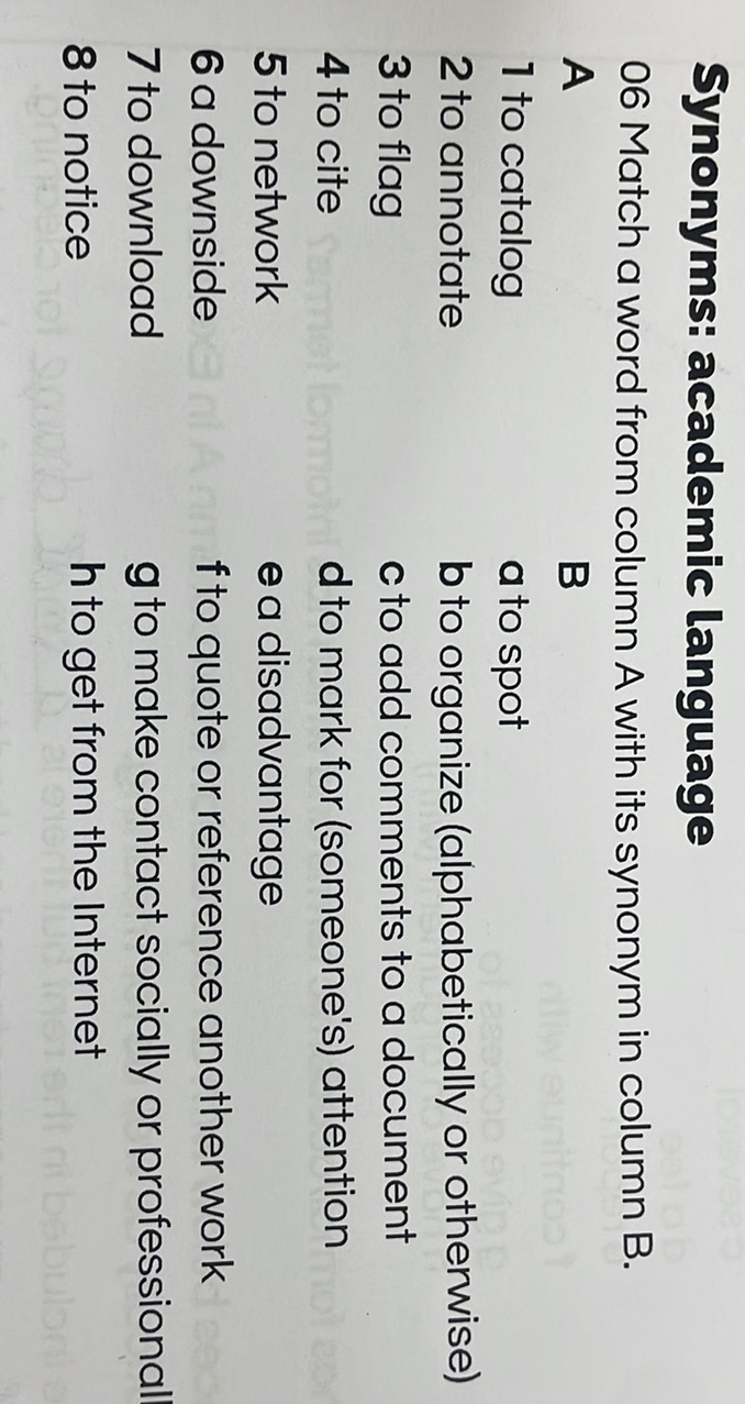 Synonyms: academic language 06 Match a word | StudyX