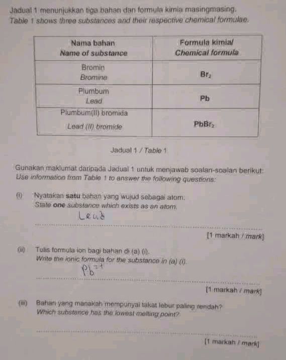 Jadual 1 menunjukkan tiga bahan dan formula | StudyX