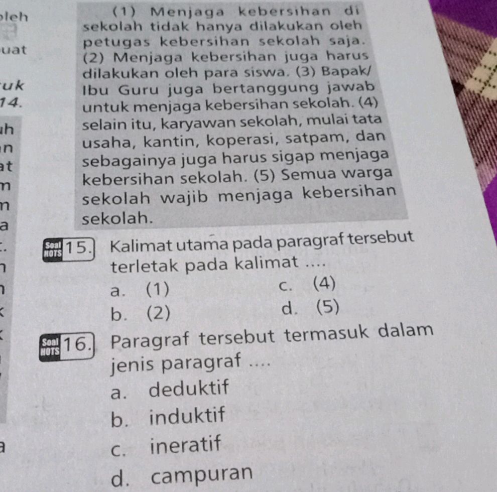 15. Kalimat utama pada paragraf tersebut | StudyX