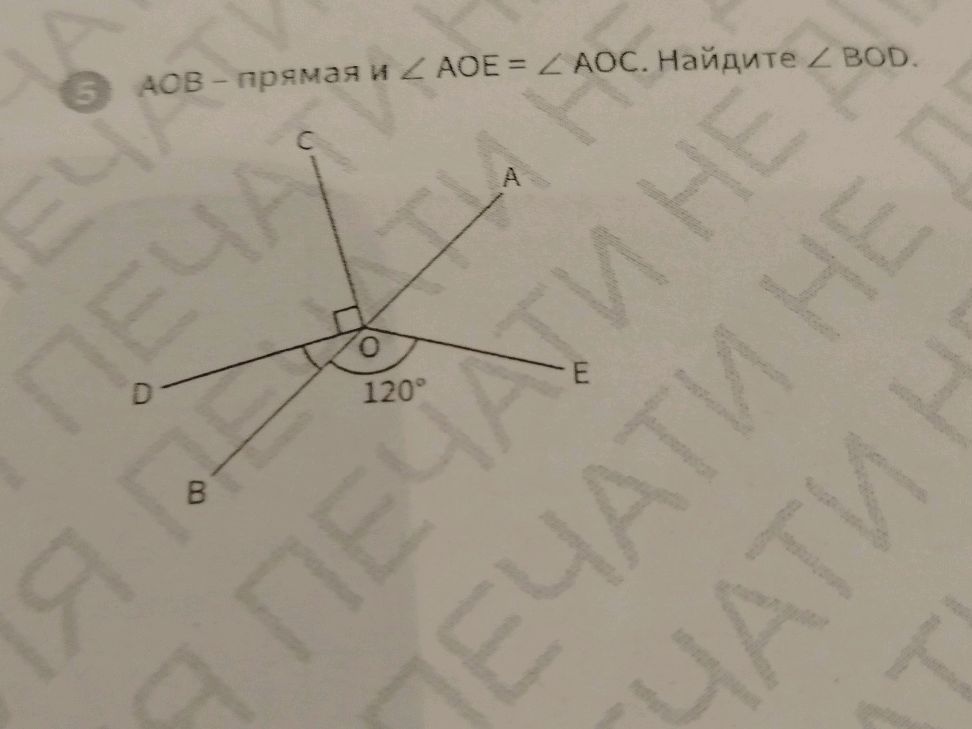 АОВ - прямая и ∠ AOE = ∠ AOC. Найдите ∠ BOD. | StudyX