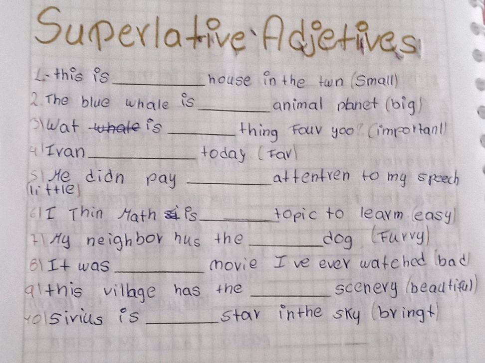 1. this is ______ house in the twn (Small) | StudyX