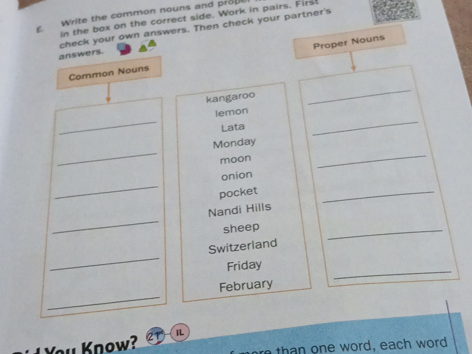 Write the common nouns and proper nouns in | StudyX