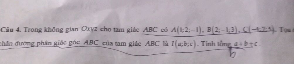 Câu 4. Trong không gian Oxyz cho tam giác | StudyX