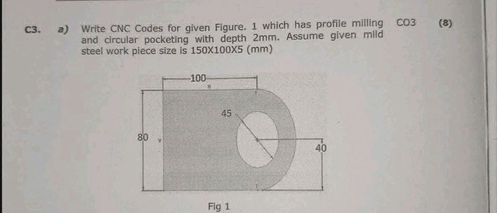 Write CNC Codes for given Figure. 1 which | StudyX