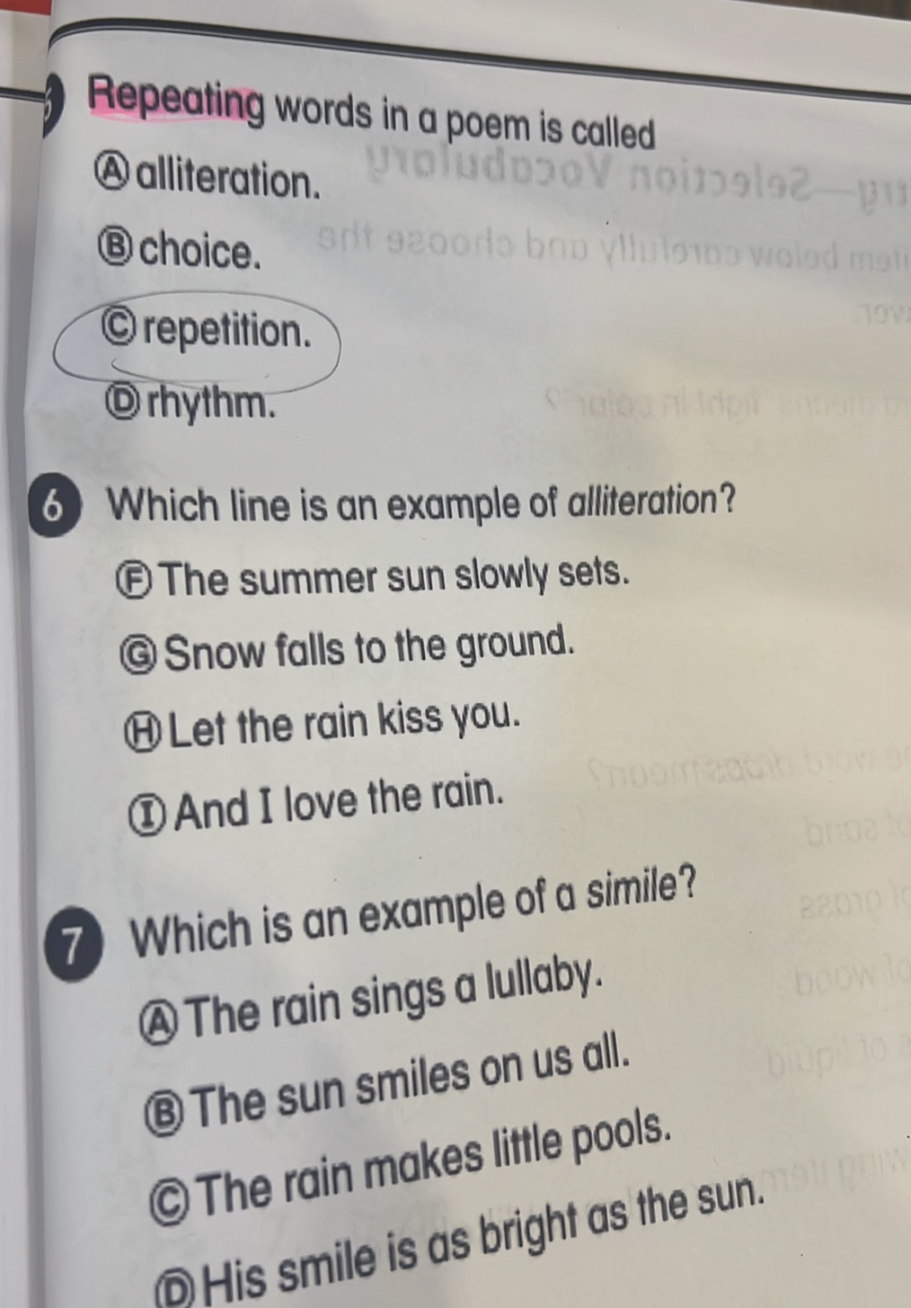 Repeating words in a poem is called (A) | StudyX